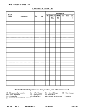 Fillable Online Document master list - TMSCocom Fax Email Print - pdfFiller
