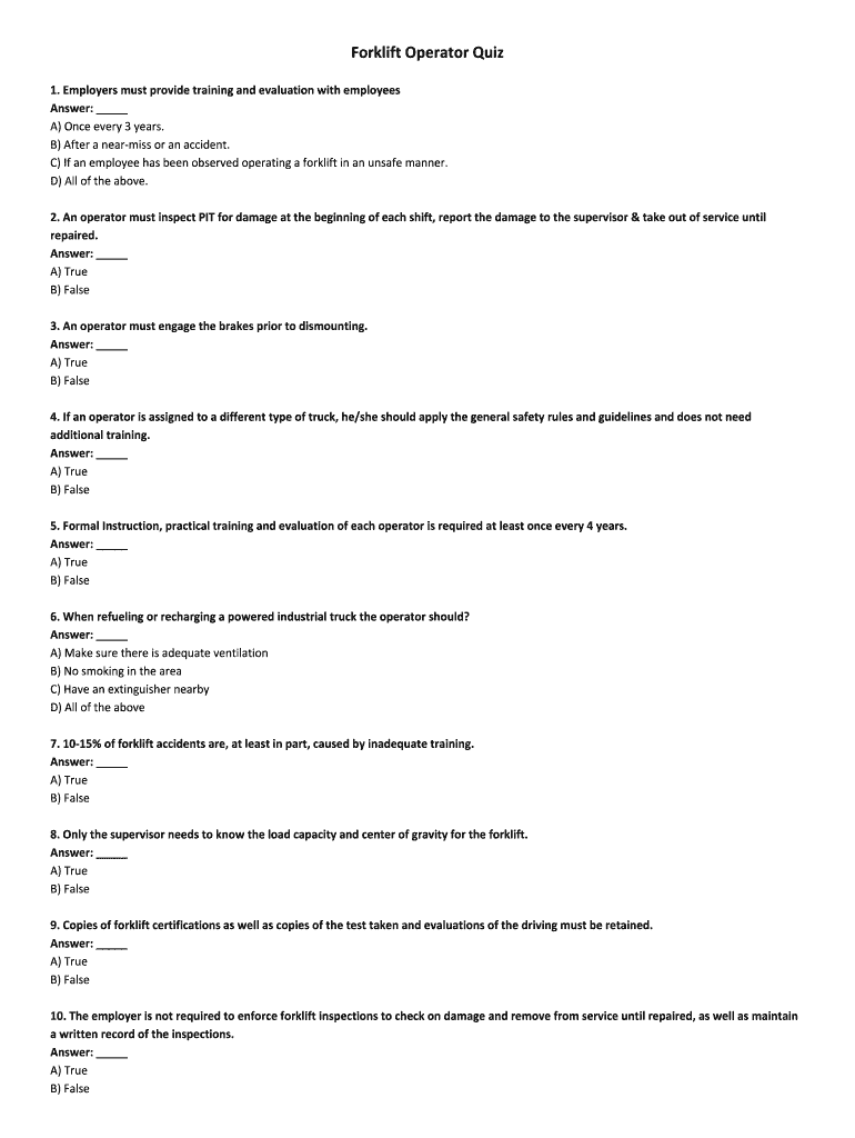 Fillable Online Forklift Operator Quiz - Redonedocx Fax Email Print - pdfFiller