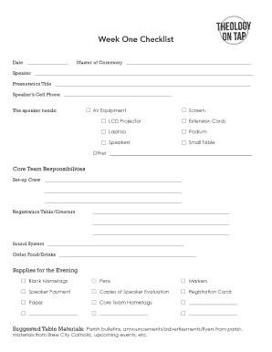 Fillable Online Week One Checklist - johnpaul2centerorg Fax Email Print ...