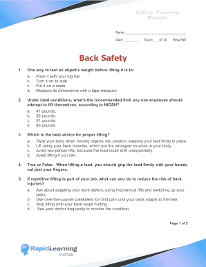 Fillable Online Back Safety - Management Reports Human Resources Fax ...