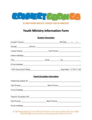 Fillable Online smbclouisville Youth Ministry Information Form - St ...