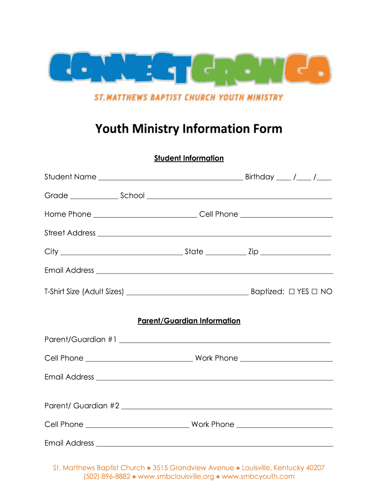 Fillable Online smbclouisville Youth Ministry Information Form - St ...