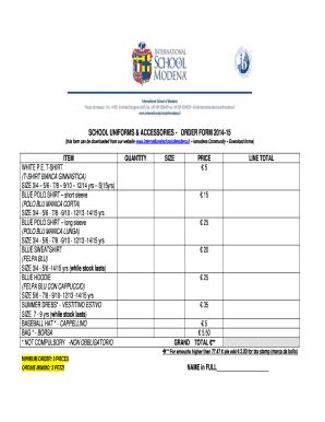 Fillable Online internationalschoolofmodena SCHOOL UNIFORMS ACCESSORIES ...