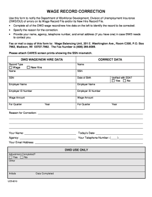 Fillable Online dwd wi UCB-8219 Wage Record Correction Use this form to ...