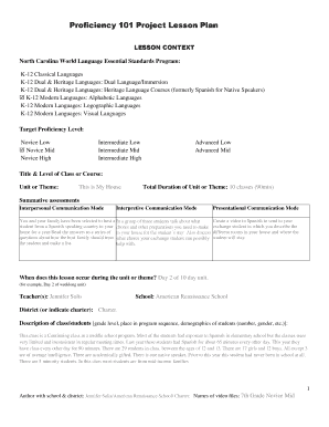 Fillable Online Proficiency 101 Project Lesson Plan Fax Email Print ...