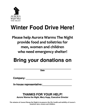 Fillable Online aurorawarmsthenight Winter Food Drive Here - Aurora ...