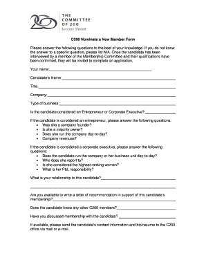 Fillable Online c200 C200 Nomination Form Fax Email Print - pdfFiller