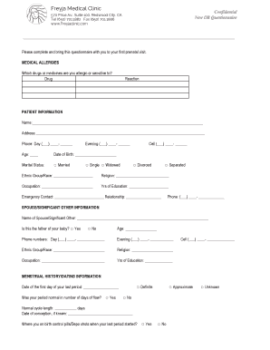 Fillable Online New OB Questionnaire - freyjaclinic Fax Email Print ...
