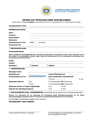 Ausfüllbar Online lfvm-v Antrag auf Erteilung einer Spielerlaubnis - Rostocker FC Fax Email ...
