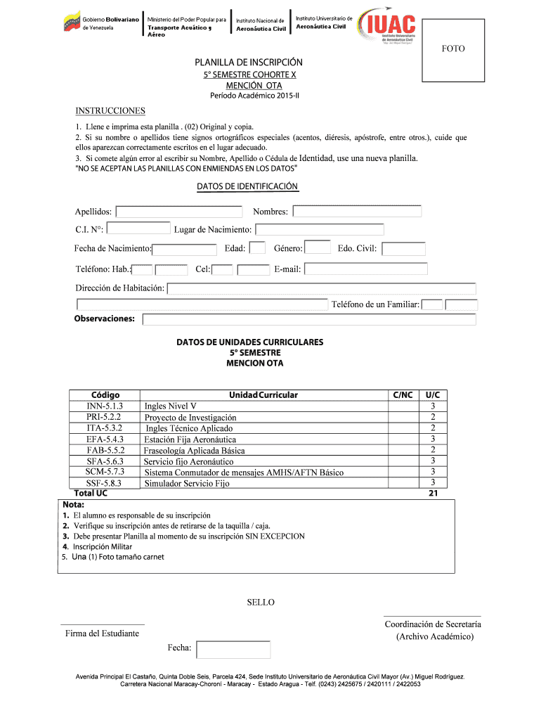 Fillable Online iuac inac gob Planilla ins.5se.co.X OTA Fax Email Print ...