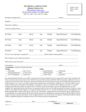 Fillable Online PET RENTAL APPLICATION Business Futures Inc Email us a ...