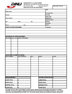Fillable Online WARRANTY CLAIM FORM - Dinli USA Fax Email Print - pdfFiller