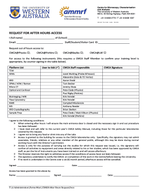 Fillable Online cmca uwa edu REQUEST FOR AFTER HOURS ACCESS - bUWAb ...