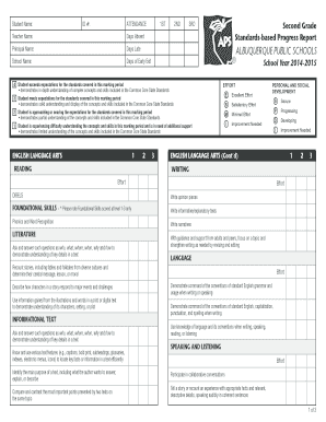 Fillable Online Second Grade Standards-based Progress Report ...