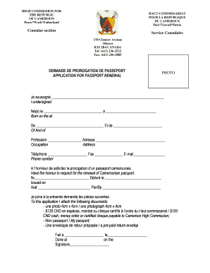 Fillable Online hc-cameroon-ottawa DEMANDE DE PROROGATION DE PASSEPORT APPLICATION FOR - hc ...