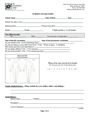 Fillable Online Nursing Intake Form - Rehab Clinic LA Fax Email Print ...