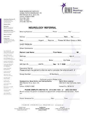 Fillable Online Referral Form - Rowe Neurology Institute Fax Email ...