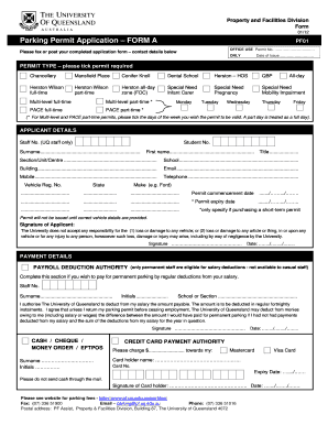 Fillable Online ppl app uq edu BUQb Parking Permit Application - PF01 ...