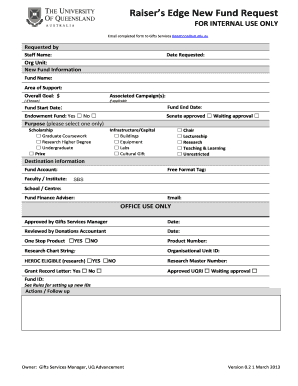 Fillable Online ppl app uq edu Raisers Edge New Fund Request - University of Queensland Fax ...