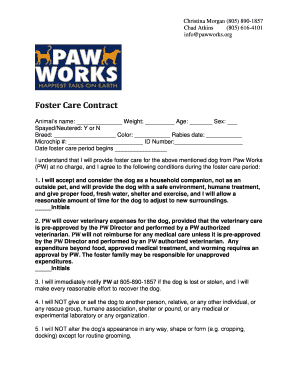 Fillable Online pawworks Foster Care Contract - bpawworksbborgb Fax ...