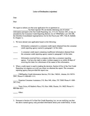 Fillable Online Letter of Declination - Rental Services Inc Fax Email ...