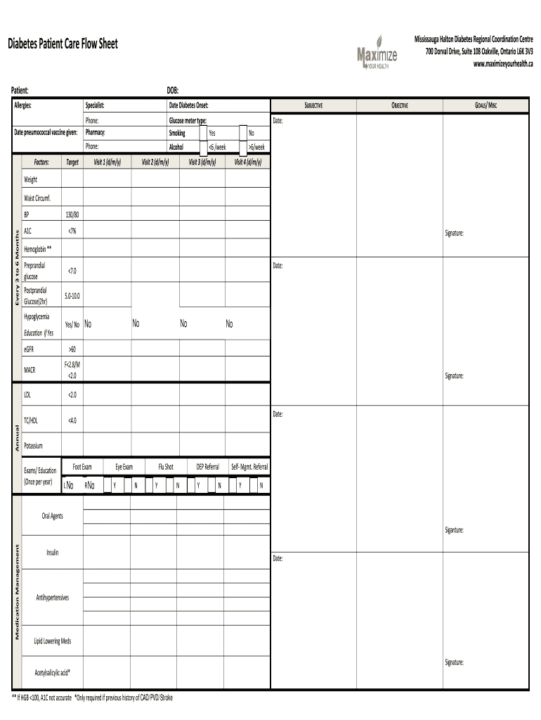 Fillable Online maximizeyourhealth Diabetes Patient Care Flow Sheet ...