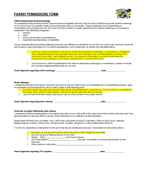Fillable Online PARENT PERMISSIONS FORM - Munchkin Manor Daycare Fax ...