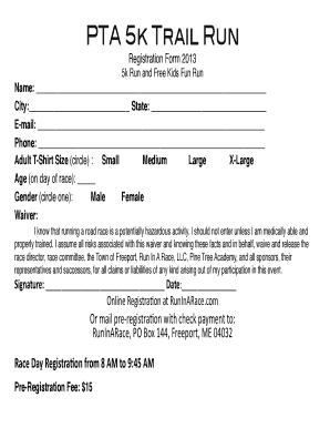 Fillable Online 5k Registration Sheet Fax Email Print - pdfFiller
