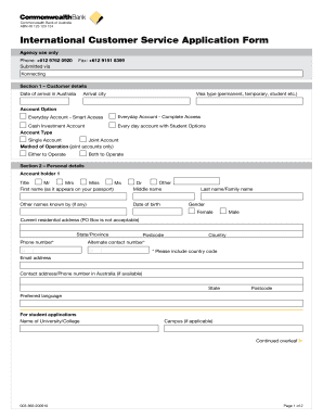 Fillable Online International Customer Service Application Form ...