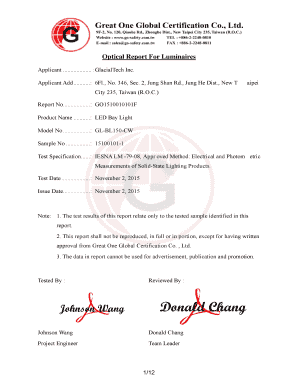 Fillable Online GO15100101F, LM-79, Testreport, GL-BL150XYZ-CW-draf.doc ...