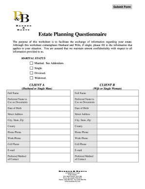 Fillable Online Estate Planning Questionnaire - Barber and Bartz Fax Email Print - pdfFiller