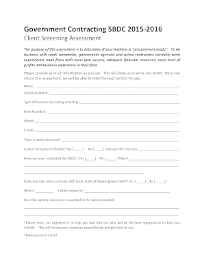 Fillable Online sbdcgc Client Screening Assessment Forms Fax Email ...