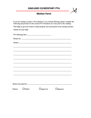 Fillable Online PTA Motion Form - Oakland Elementary PTA Fax Email ...