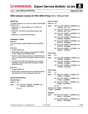 Fillable Online SRS Indicator Comes On With SRS DTCs 15-1 15-2 or 15-3 ...