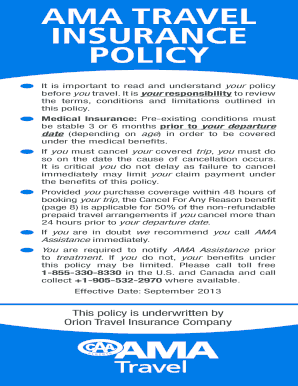 Fillable Online orioninsurance AMA TRAVEL INSURANCE POLICY ...