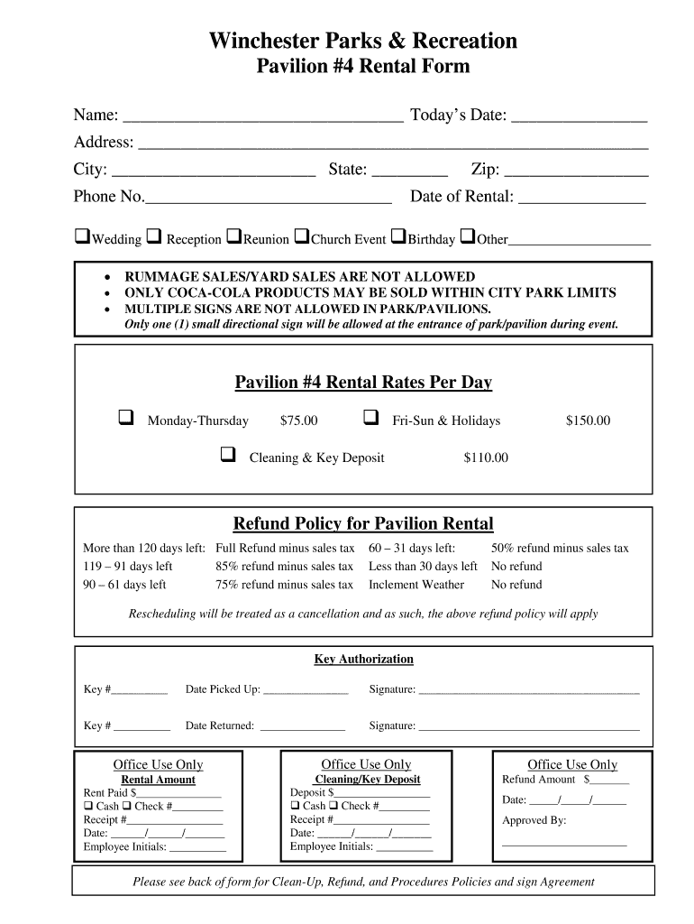 Fillable Online Pavilion #4 Rental Form Fax Email Print - pdfFiller