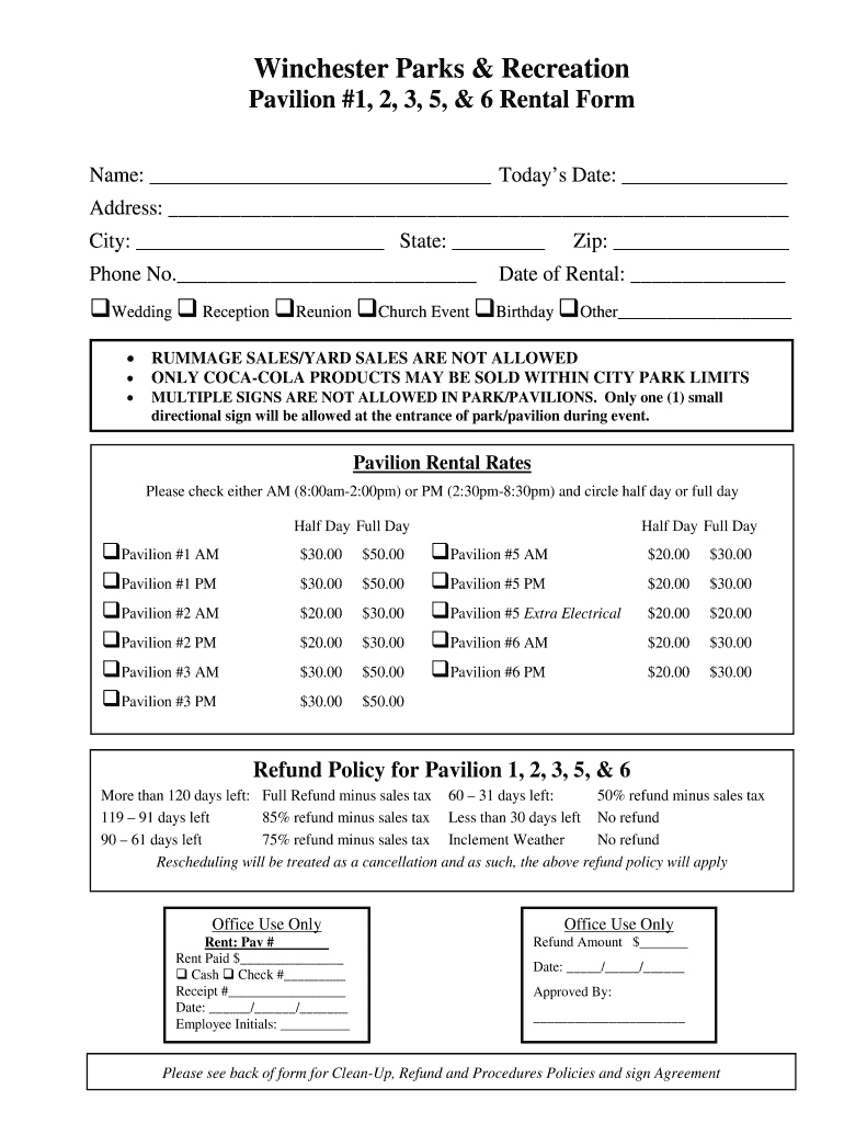 Fillable Online Pavilion #1, 2, 3, 5, & 6 Rental Form Fax Email Print - pdfFiller