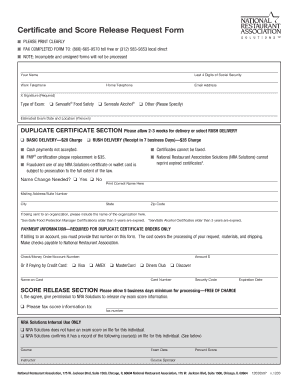Fillable Online Certificate and Score Release Request Form Fax Email ...