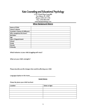 Fillable Online Child Intake Form - Katz Counseling and Educational ...
