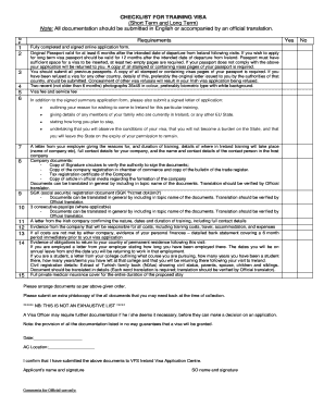 Fillable Online CHECKLIST FOR TRAINING VISA (Short Term and ... - VFS ...