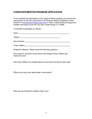 Fillable Online CAREGIVER MENTOR PROGRAM APPLICATION Fax Email Print ...