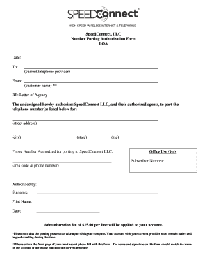 Fillable Online BSpeedConnectb LLC Number Porting Authorization Form ...