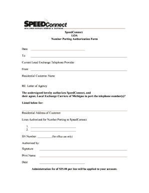 Fillable Online Number Porting Authorization Form Fax Email Print ...