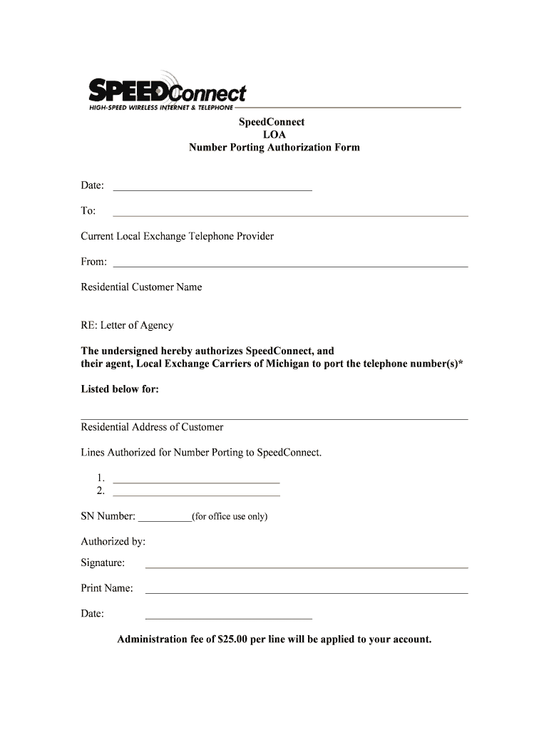 Fillable Online Number Porting Authorization Form Fax Email Print ...