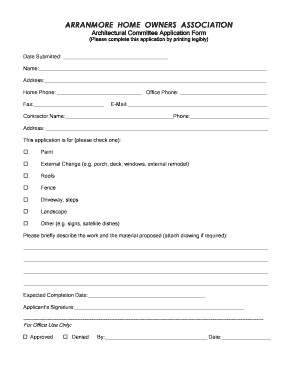 Fillable Online Architectural Committee Application Form Fax Email ...