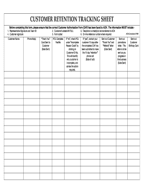 Fillable Online CUSTOMER RETENTION TRACKING SHEET Fax Email Print ...