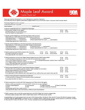 Fillable Online Nomination Forms, Maple Leaf Award, ET Recognition ...