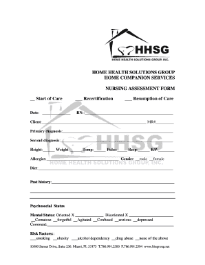 Fillable Online NURSING ASSESSMENT FORM - Home Health Solutions Group ...