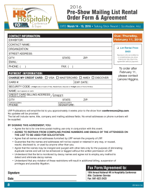 Fillable Online 2016 Pre-Show Mailing List Rental Order Form amp ...