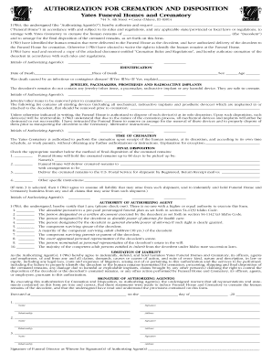 Fillable Online Cremation Authorization Form - Yates Funeral Homes Fax ...